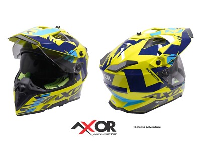 AXOR Adventure Helmet Motorcycle X-CROSS Yellow Blue MX Dual Sport ...