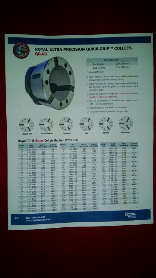 Collet Quick-Grip (QG) Size 65 65BZI Your Choice Royal MicroCentric ...