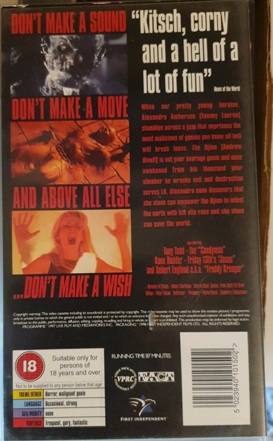 Wes Craven Presents Wishmaster VHS Horror Tony Todd Kane Hodder Robert ...