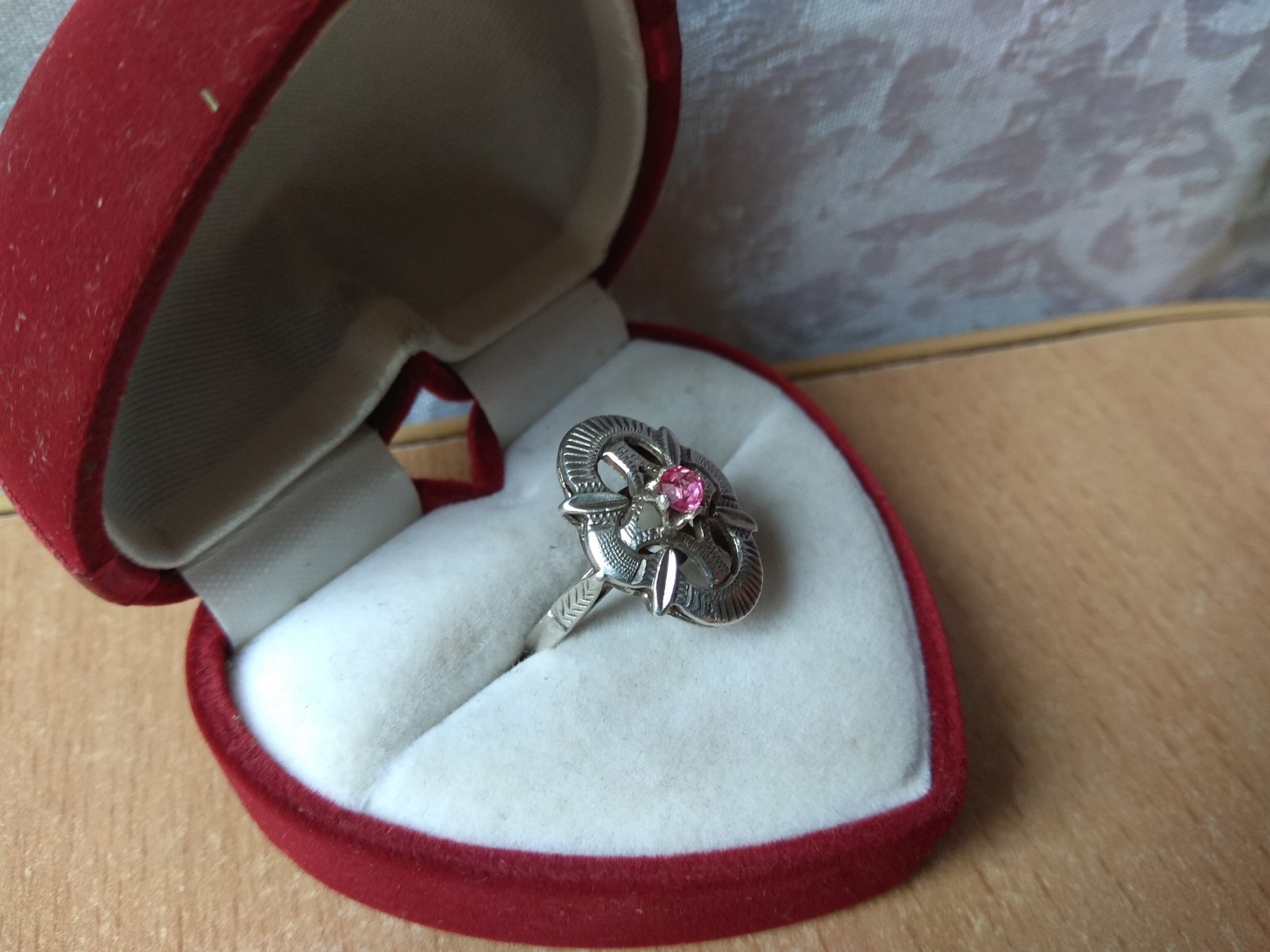 Vintage Elegan dark pink stone ring SILVER 875 star stamp USSR ANTIQUE ...