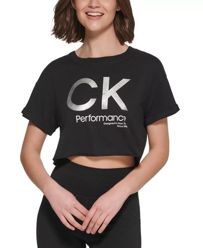 Calvin Klein Performance Women's T-Shirt Cropped Top Logo Black Silver ...