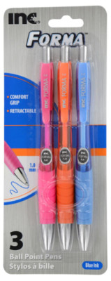 Inc. Forma Retractable Ball Point Pens 1.0 mm, Pack of 3 (Blue Ink) | eBay