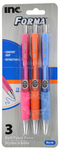 Inc. Forma Retractable Ball Point Pens 1.0 mm, Pack of 3 (Blue Ink) | eBay