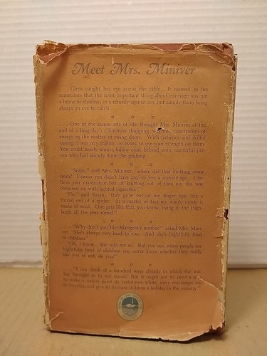 MRS. MINIVER by Jan Struther - 1940 - 1st Edition Hardcover w/ Damaged ...