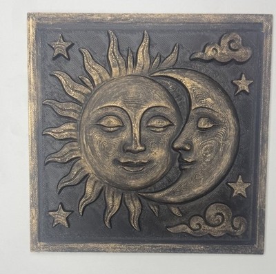 Sun and Moon Relief Wall Art 6” X 6” Celestial Antique Style Plaque ...