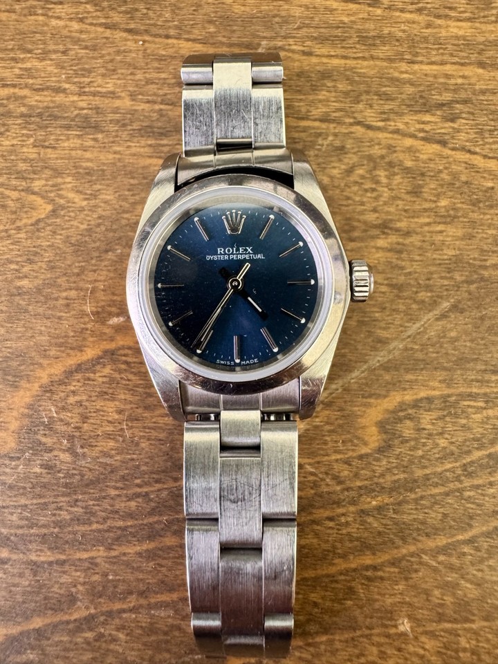 Rolex Oyster Perpetual Ladies Stainless Steel Watch 76080 Midnight Blue ...