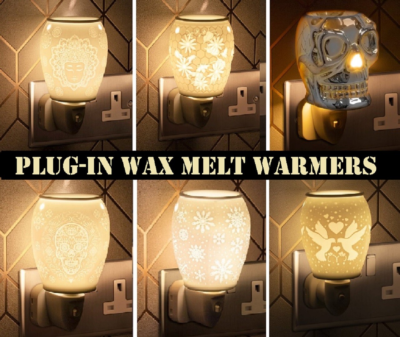 PLUG IN WAX MELT WARMER PARTY BAUBLES SNOWFLAKE BUDDHA SKULL LOVEBIRDS ...