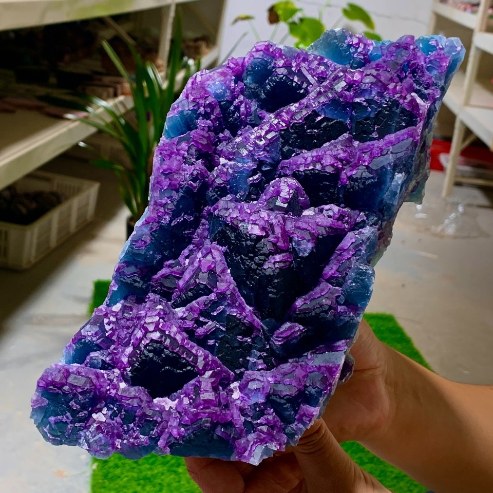 6.52LB Rare transparent blue purple cubic fluorite mineral crystal ...