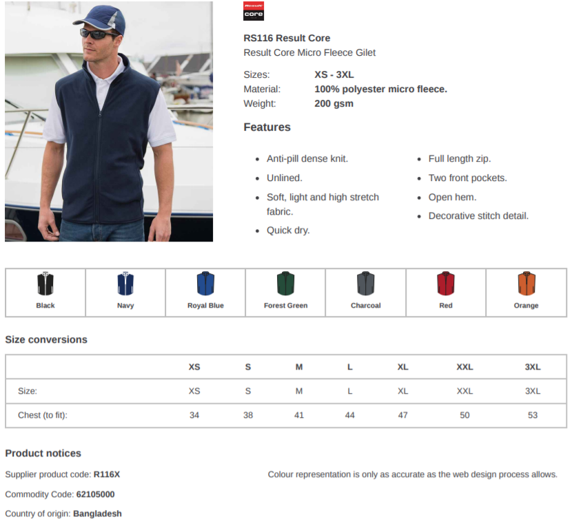 Result Unisex Body Warmer Windproof Polyester Adults Micro Fleece Gilet ...