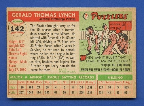1955 Topps # 142 JERRY LYNCH PITTSBURGH PIRATES EX | eBay