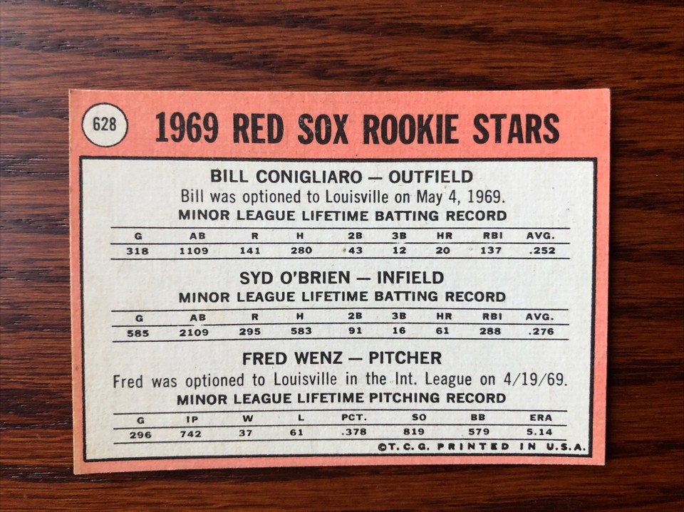 1969 Topps Red Sox Rookies - Bill Conigliaro/Syd O'Brien/Fred Wenz RC ...