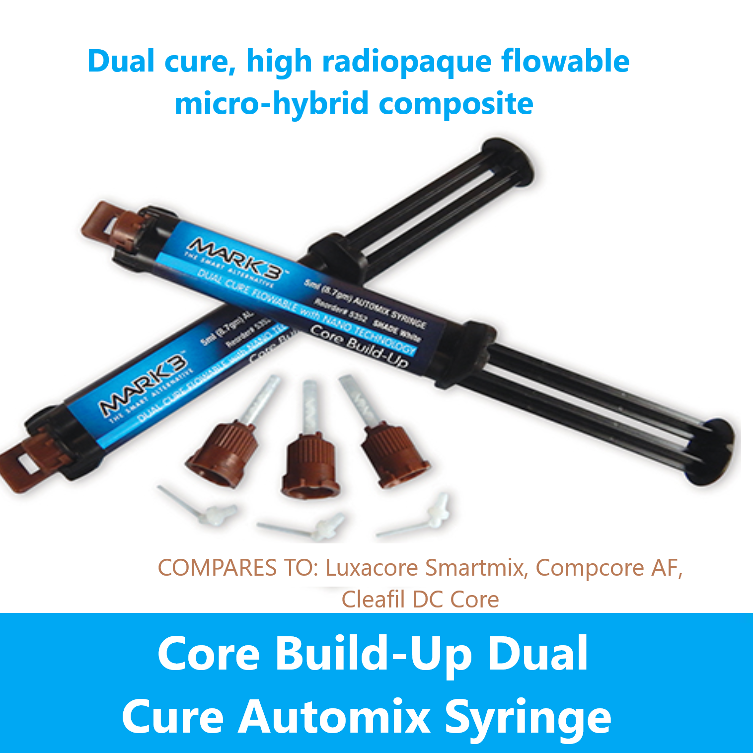 Dental Dual Cure Core Build Up Material, Automix Syringe, Blue, White ...