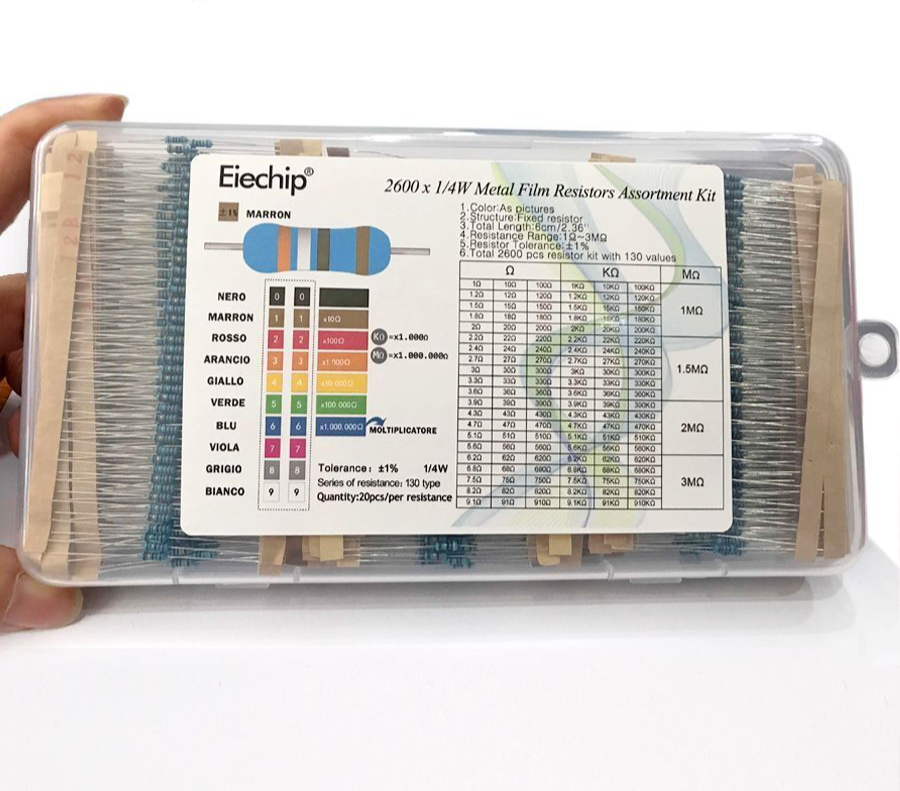 Metal Film Fixed Resistors Assortment Kit Through Hole White 130 Values ...