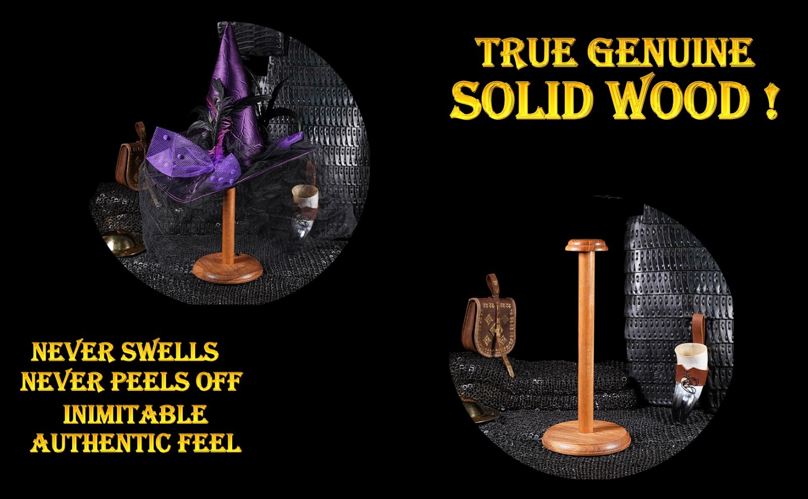 Viking Helmet Stand Medieval Knight Hat Display Table Top Wooden Holder ...