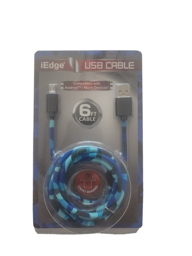 iEdge USB cable 6 ft compatible with Android/Micro devices (Blue Camo ...