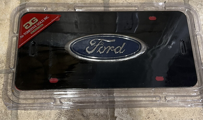 Ford Logo License Plate Tag Stainless Steel BLACK Raised Logo ...