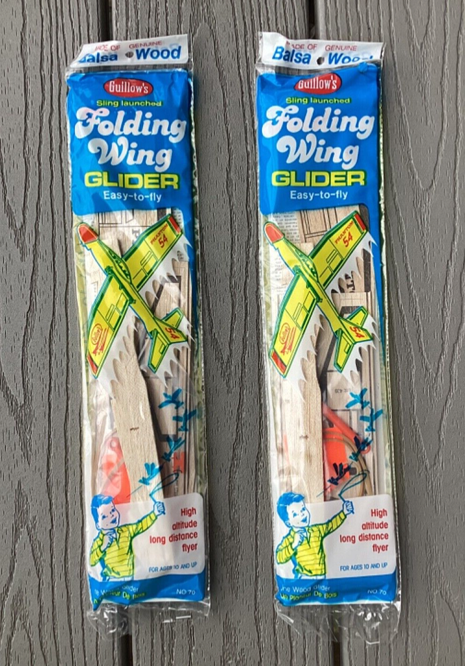 2 GUILLOW'S SLING LAUNCHED FOLDING WING BALSA WOOD GLIDER MODEL KIT ...