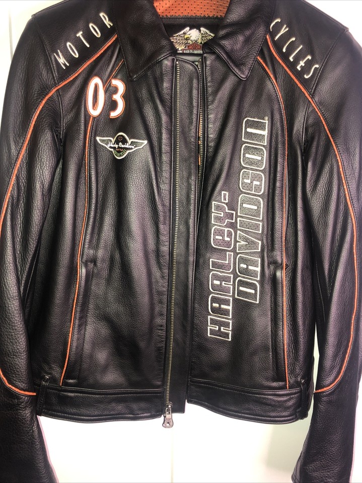 Women Harley Davidson Genuine Leather Riding Jacket Large Zip Pit ...