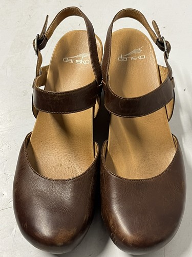 Damaged Dansko Taci brown leather Mary Jane wedge clogs size 11.5-12 / ...