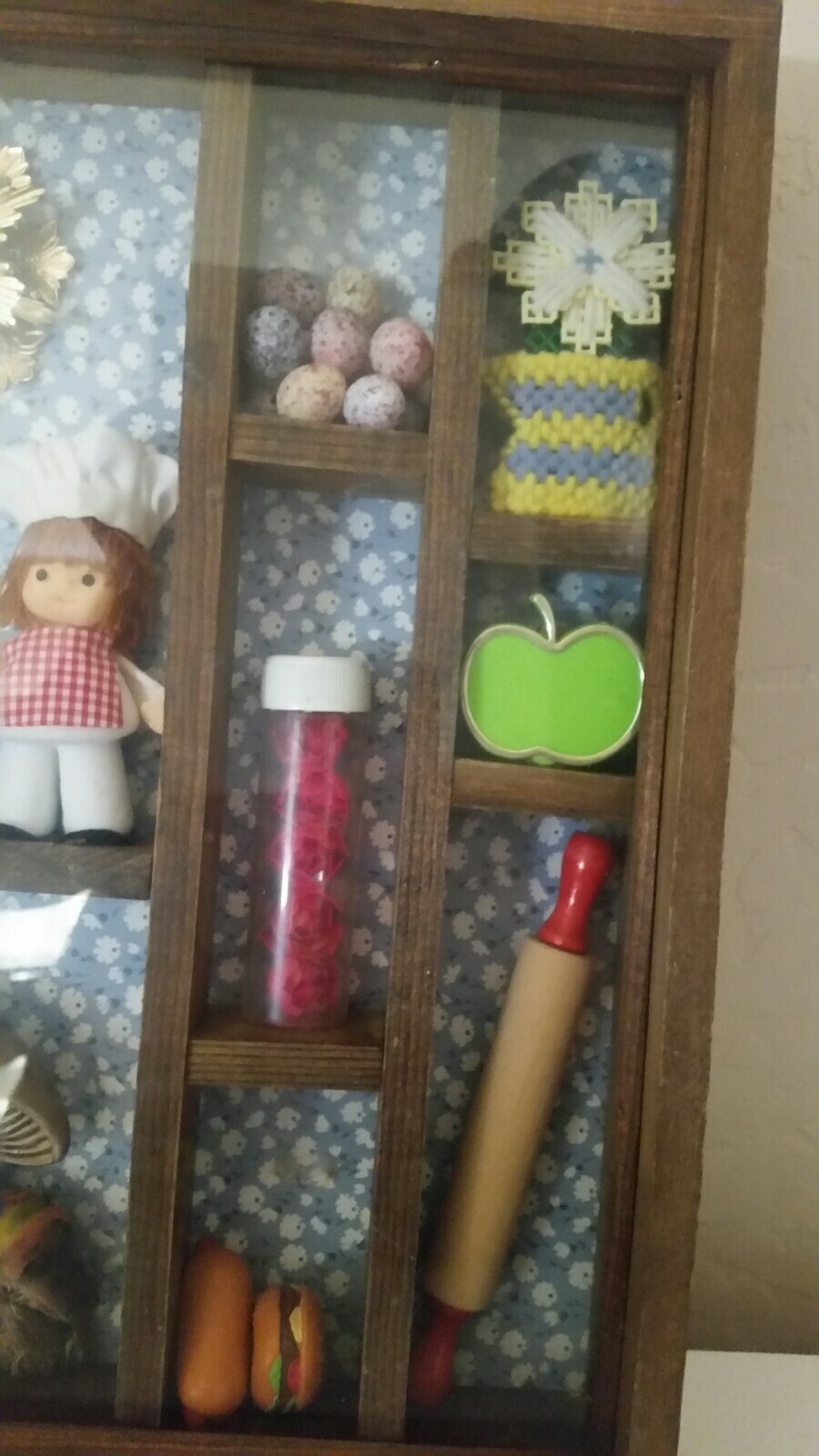 Vtg 70s Wood Glass Wall Shadow Box Kitchen Chef Merry Mushroom Paper ...