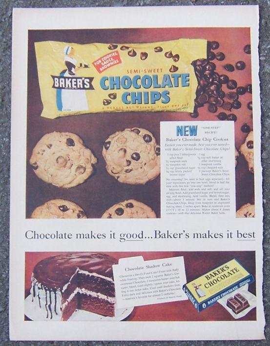 Baker's Chocolate Chips Recipes Cookies Cake 1955 Life Magazine ...