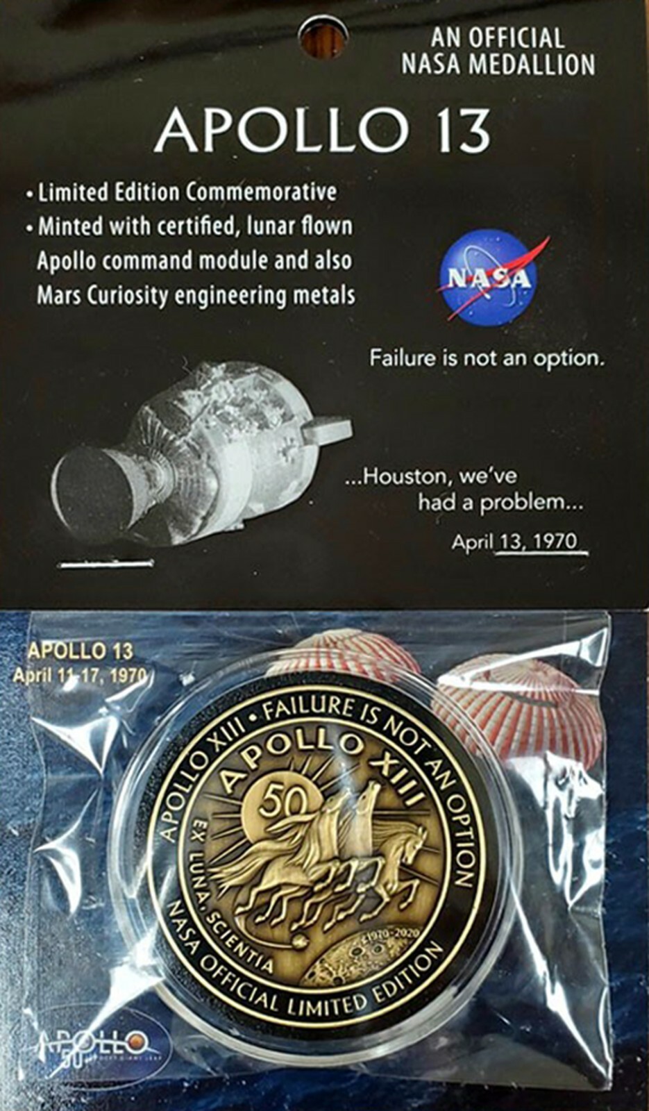 APOLLO 13 -50th ANNIVERSARY-LIMITED EDITION-OFFICIAL NASA FLOWN METAL ...