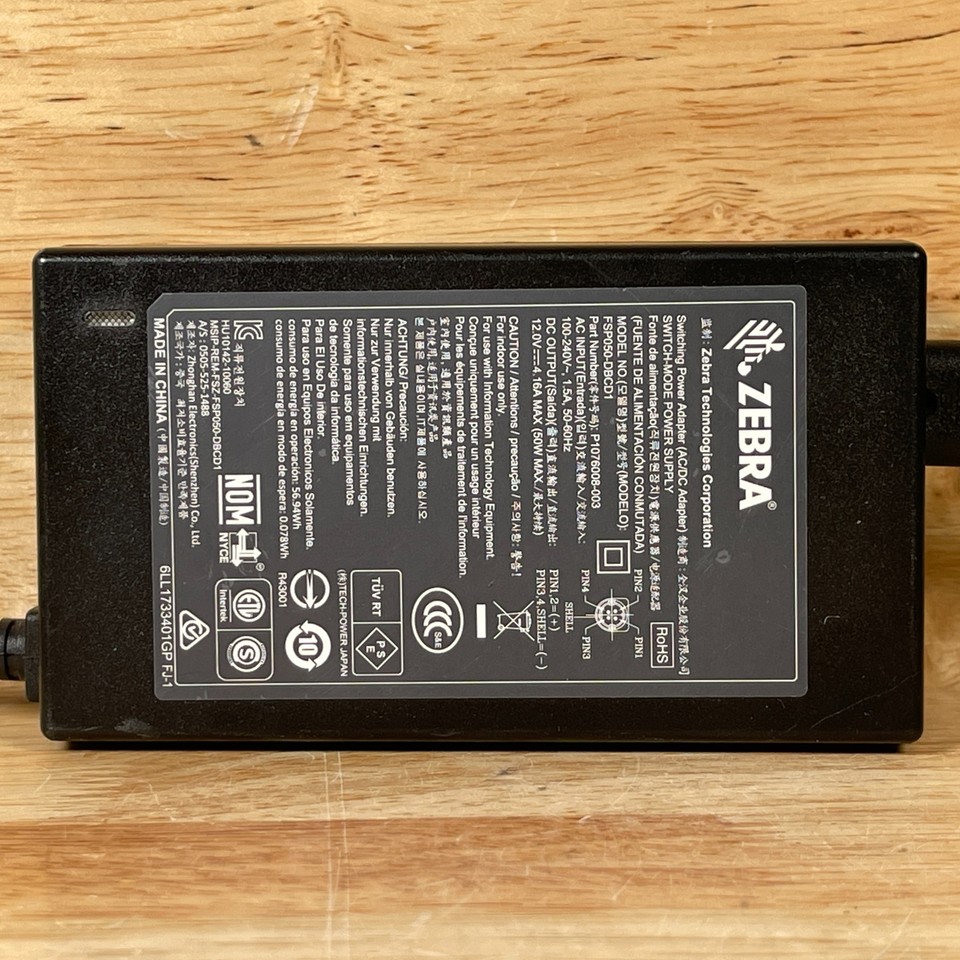 Zebra FSP050-DBCD1 Black Corded 12VDC 4.16A 50/60Hz 50W AC/DC Adapter ...