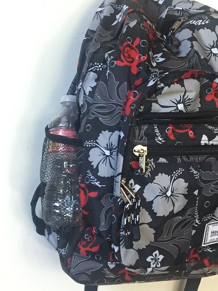 Hawaii Spirit Hawaiian Print Black/Pink School Backpack Hiking Travel ...