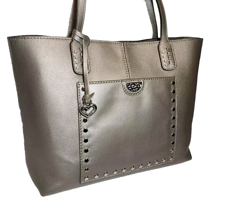 BRIGHTON PRETTY TOUGH ZINC PEARL REED TOTE CONVERTIBLE STUDDED SHOULDER ...