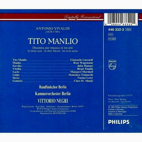 Vivaldi Tito Manlio LUCCARDI HAMARI NEGRI Original Philips Classics 4CD ...