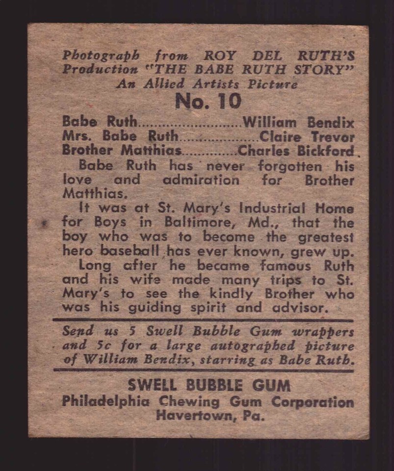 1948 Swell The Babe Ruth Story Trading Card #10 Babe Claire Brother ...