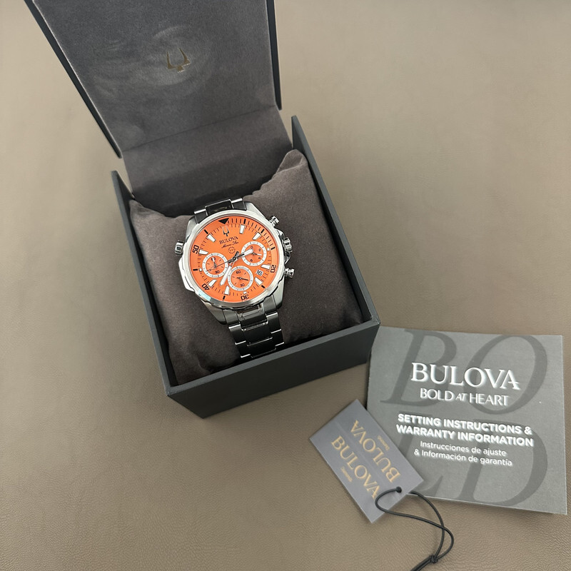 Bulova 96B395 Men's Marine Star/Orange Dial 6-Hand Chronograph Quartz ...