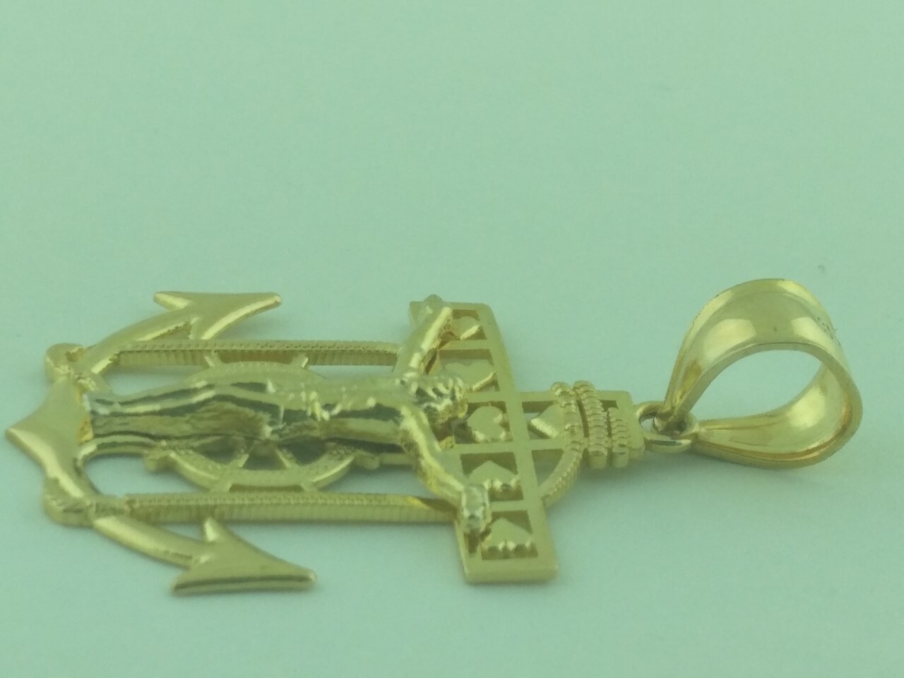 14K Solid Gold Anchor Pendant Charm Dije de Ancla con Cristo en oro 14K ...