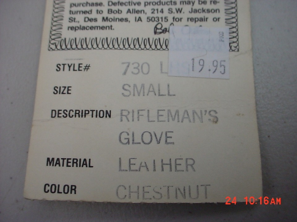 Bob Allen Rifleman's Glove Size Small Chestnut Color | eBay