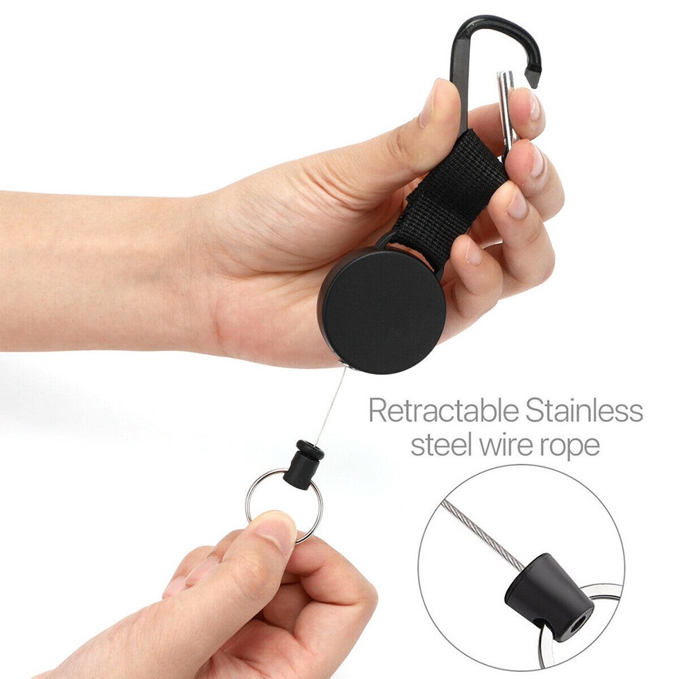 2x Heavy-Duty Retractable Key Chain Pull Key Ring Recoil Badge Holder ...