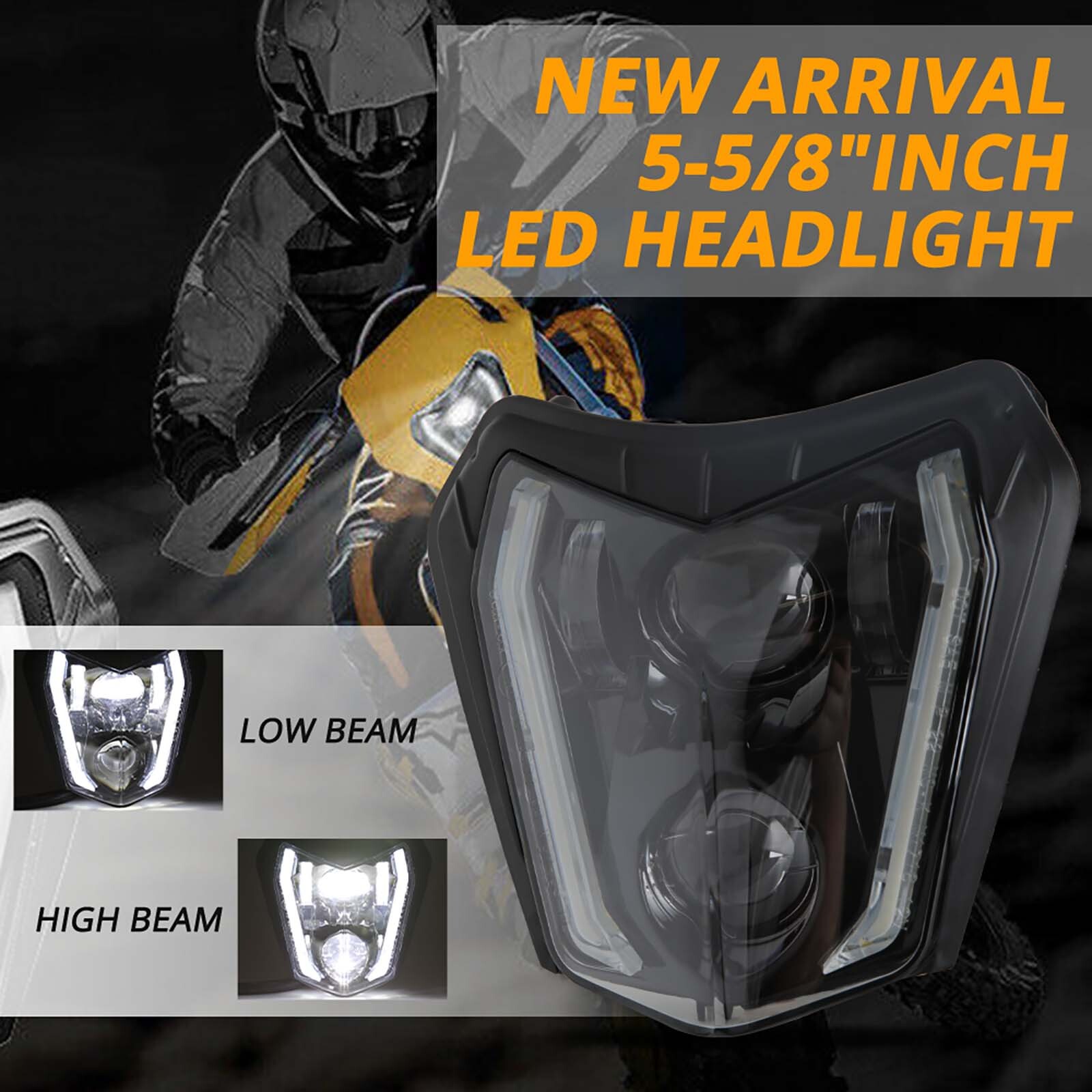 66W 3000LM Dirt Bike LED Headlight Hi/Low Beam For 125 250 300 350 450 ...