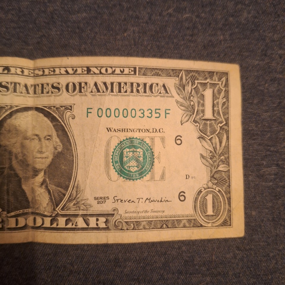 low serial number note, $1 dollar bill, 5 of a kind, 00000335 | eBay