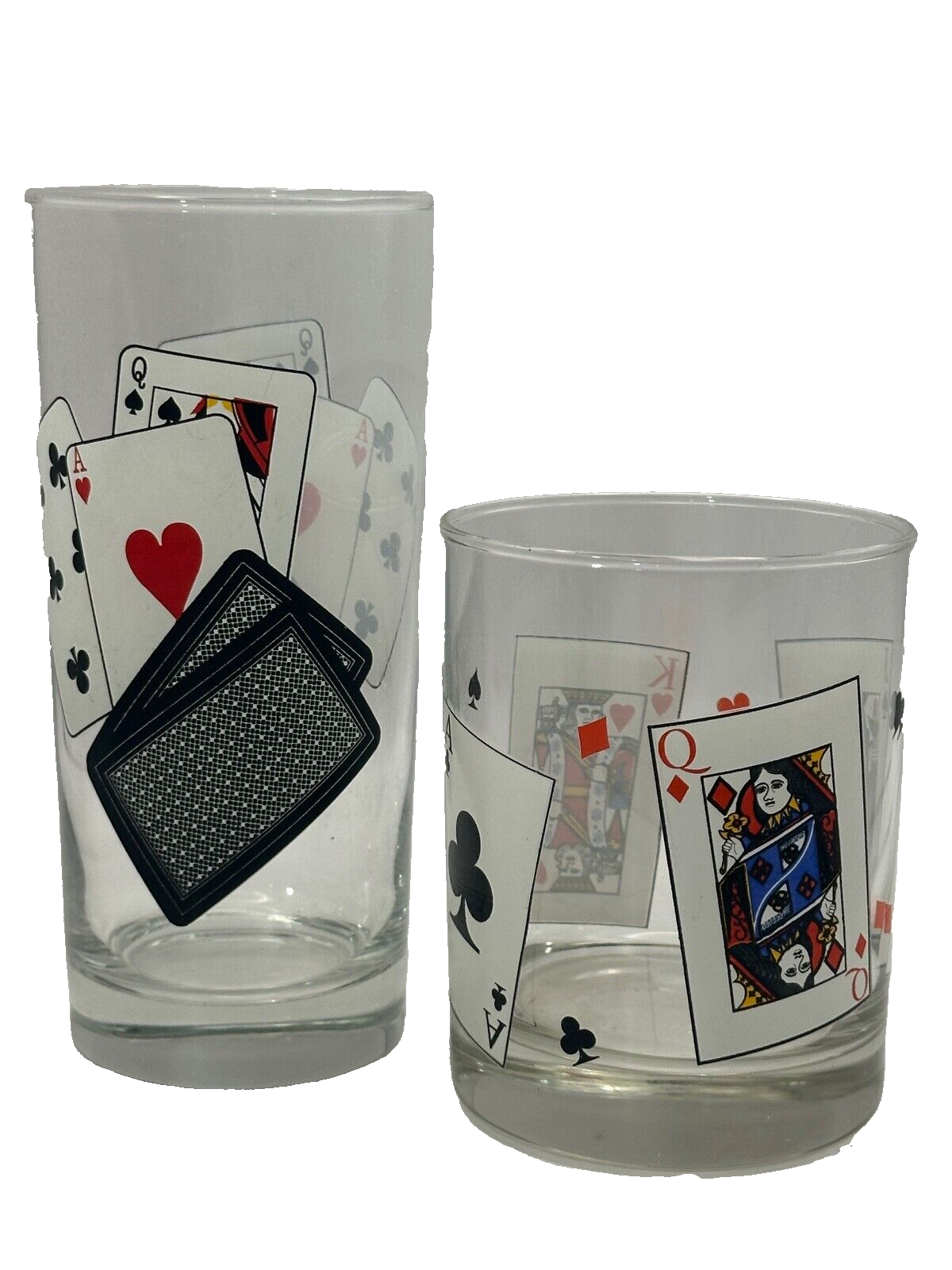 Set of Two Retro Playing Cards Glasses Highball and Lowball Barware ...