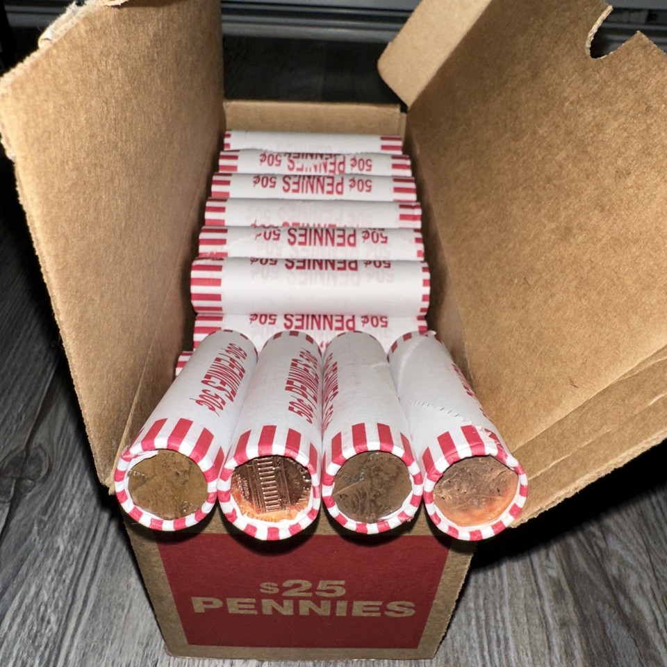 $25 Bank Box Of 2,500 Pennies ~ 50 SEALED ROLLS ~ Find Wheats, Copper ...