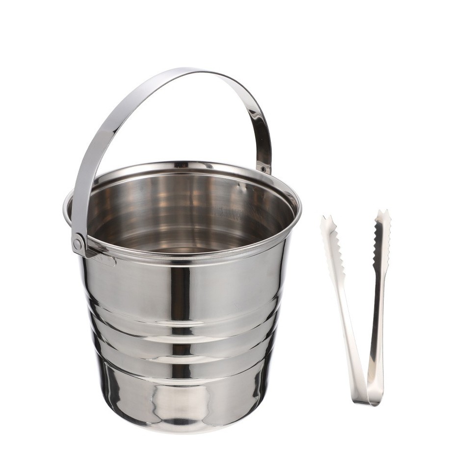 1 Set Portable Beer Bucket Stainless Steel Ice Bucket with Ice Tong ...