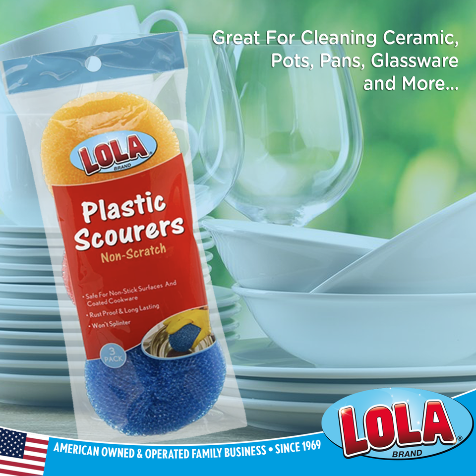 Plastic Mesh Scouring Pads 3 Pk Non-Scratch for Dishes Assorted Colors ...