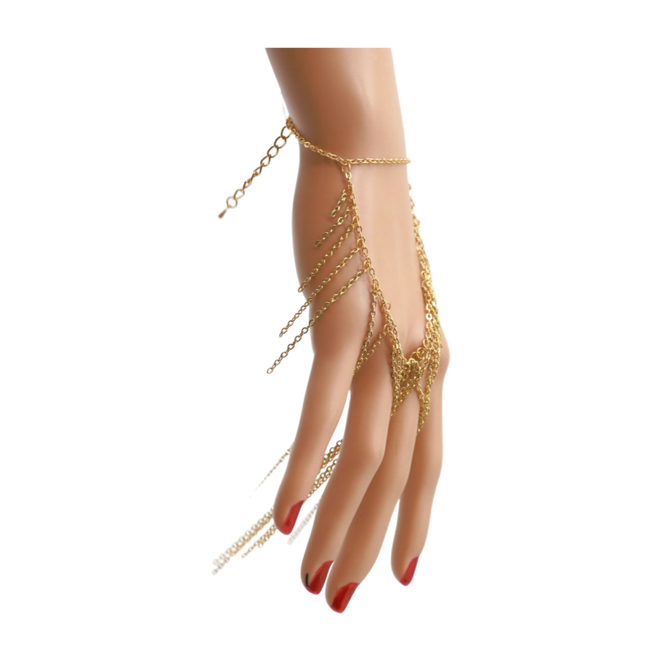 Women Gold Metal Hand Chain Fashion Bracelet Multi Strands Jewelry ...
