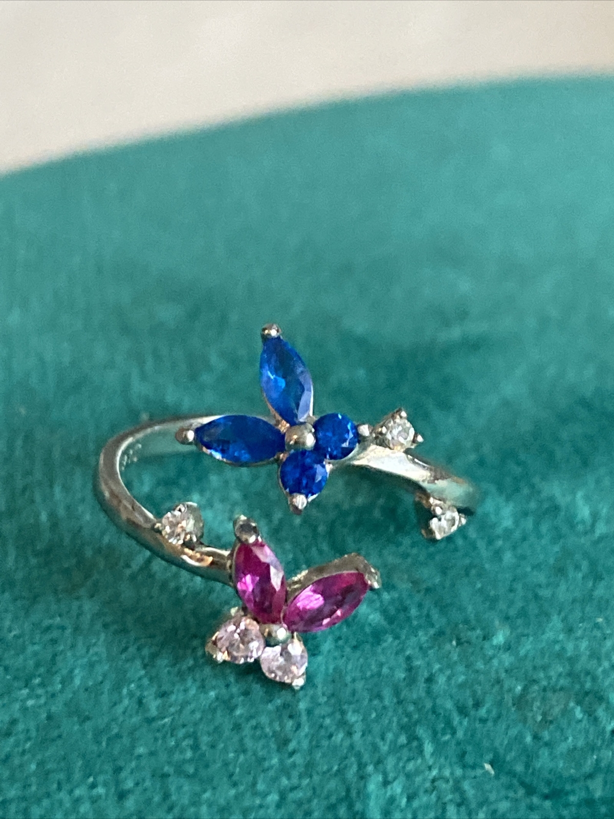 Sterling Silver .925 Signed SLC Blue Pink Stone Butterfly Ring SZ 2 1/2 ...