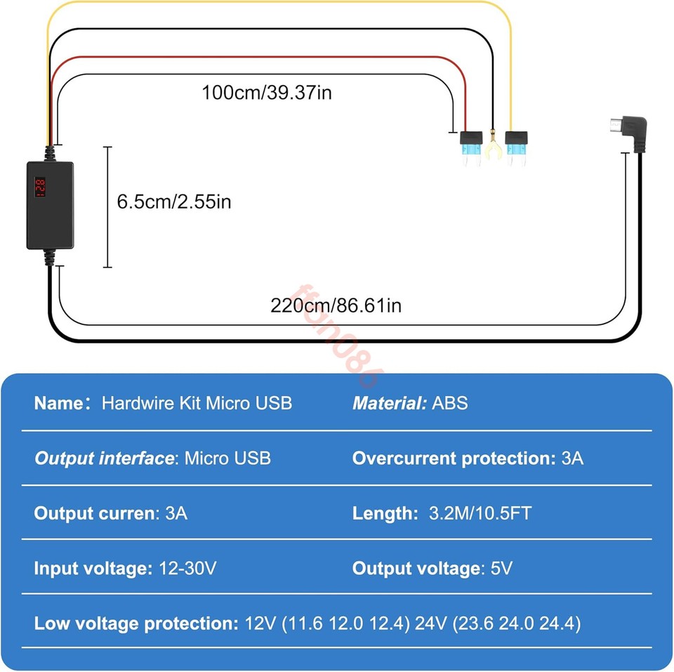 Dash Cam Hardwire Kit USB C Type-C with Voltage Display LED Screen | eBay