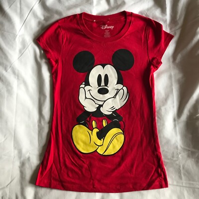 New Women's Disney Mickey Mouse Red T-shirt Small S M L | eBay