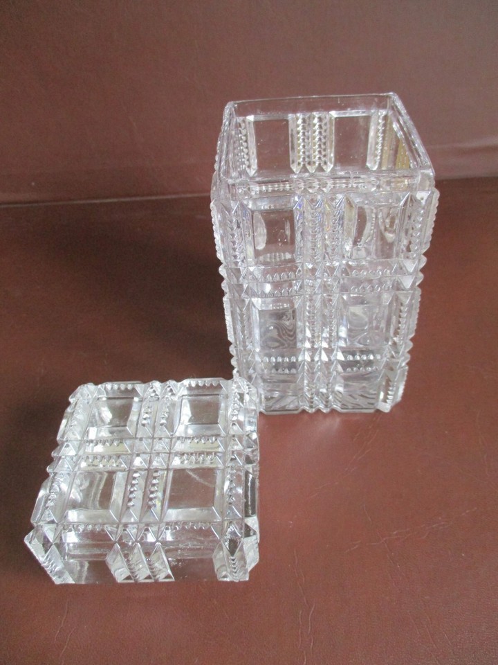 Antique Boudoir Vanity Jar Glass Box Hobnail Pressed Glass Dressing ...