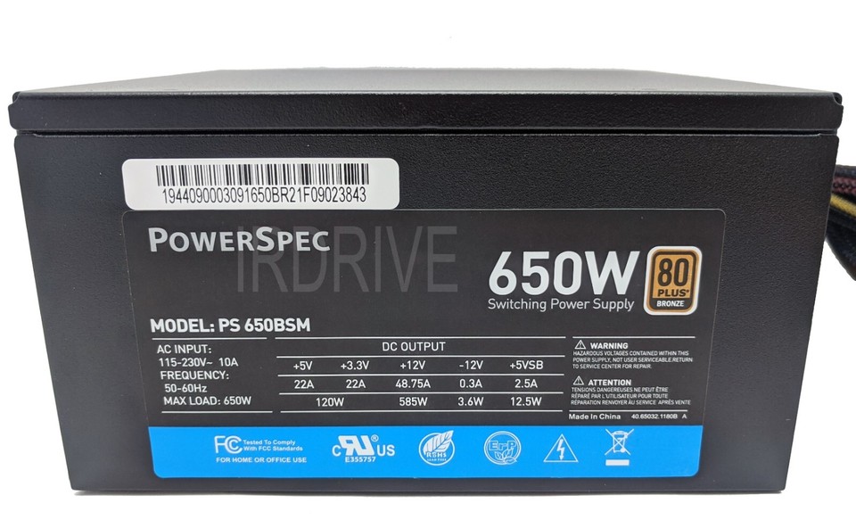 PowerSpec PS650BSM 650W 80+ Bronze ATX 12V Power Supply MISSING SATA ...