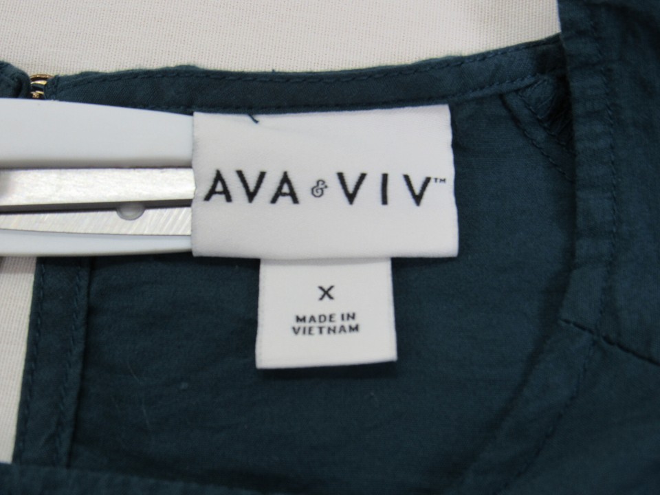 Ava & Viv Women's Dark Blue Green Pullover L/S Stretch Top X [ 44Bust ...