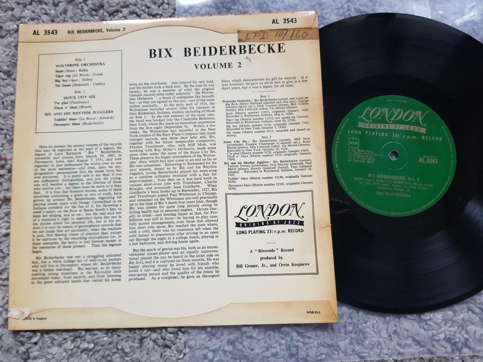 10" Vinyl Bix Beiderbecke Volume 2 UK LP/ Wolverine Orchestra/ Sioux ...