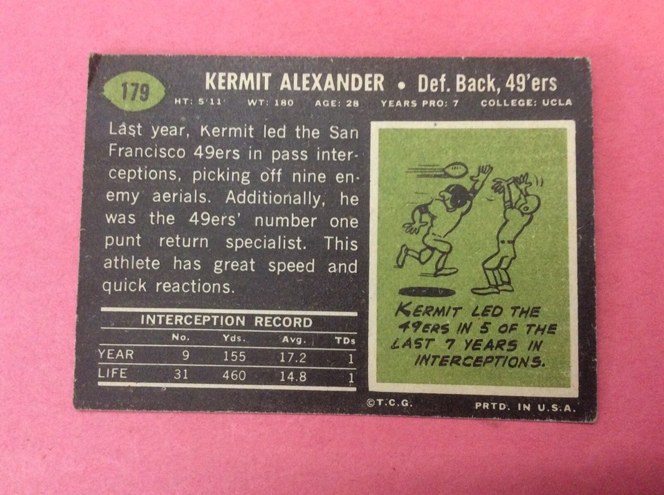 1969 Topps San Francisco 49ers #179 Kermit Alexander Autograph. | eBay